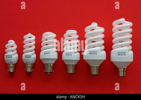Variety of different sized low energy compact fluorescent CF lamps UK ...
