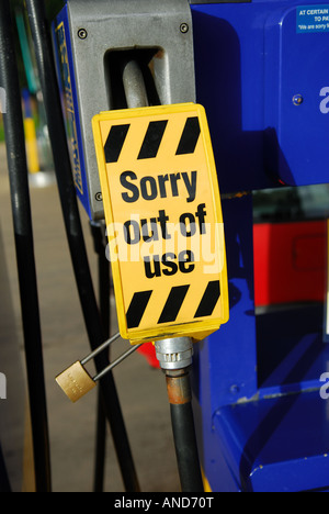 A Fuel pump is out of order sign on. No fuel at gas station. Petrol ...