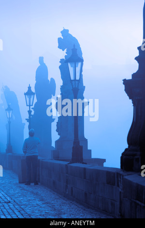 Prague bridges in the morning fog, Czech Republic Stock Photo - Alamy