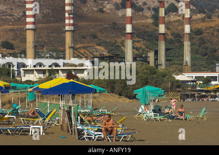 Greece Crete Ammoudara power plant close up of high rising and dirty ...