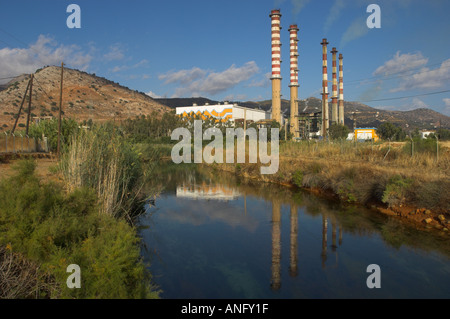 Greece Crete Ammoudara power plant close up of high rising and dirty ...