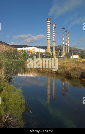 Greece Crete Ammoudara power plant view with river and grassy river ...