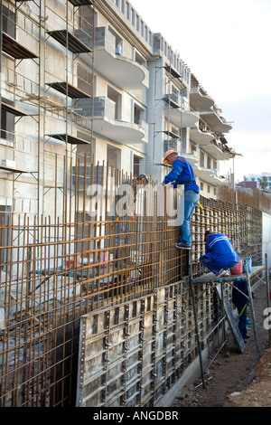Steel rebar grid forming a structure for pouring concrete Stock Photo ...