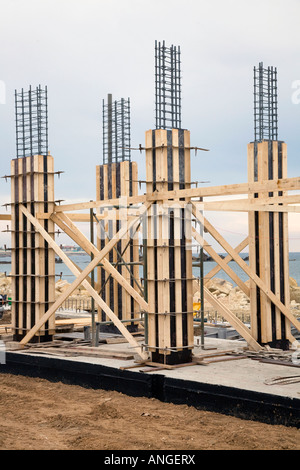 shuttering concrete steel reinforcement rebar timber formwork of strip ...