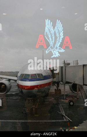 Illuminated American Airlines Logo at Boston Logan Airport Stock Photo ...