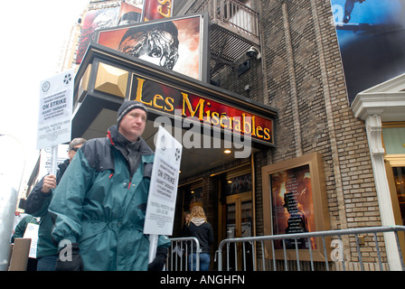 Stagehands walk the picket line in front of the Shubert Theater Stock ...