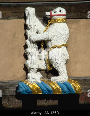 Bear and ragged staff symbol of Warwickshire on Medieval timber Stock ...