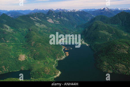 Aerial of Zeballos Inlet, Vancouver Island, British Columbia, Canada ...