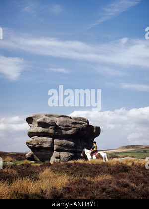 Eagle stone rock gritstone monolith on Eaglestone Flat above Baslow ...