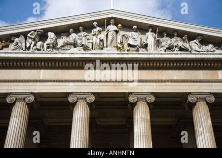 Ionic columns facade pediment of British Museum in London in England in ...