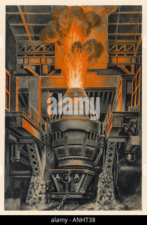 A Bessemer converter in the Longwy steelworks, France -- a process ...