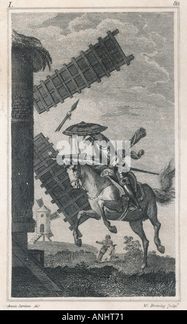 Don Quixote attacks the Windmill Stock Photo - Alamy