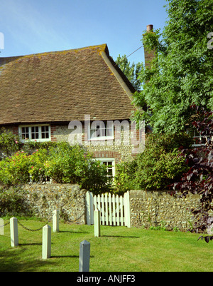 Cobbled Flint Cottage Rodmell Village East Sussex England Stock Photo ...