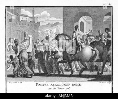 Hearing that Julius Caesar has crossed the Rubicon, Pompeius flees Rome ...