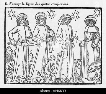 Four temperaments sanguine, choleric, melancholic and phlegmatic with ...