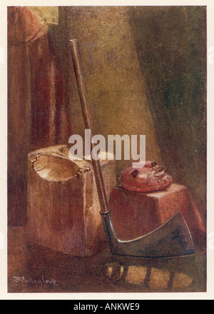 The Block, Axe and Executioner's Mask Stock Photo - Alamy
