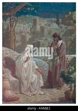Jesus meets and talks with Nicodemus at night Stock Photo - Alamy