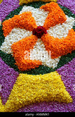 Close-up of a Pookalam the floral decoration during Onam festival ...