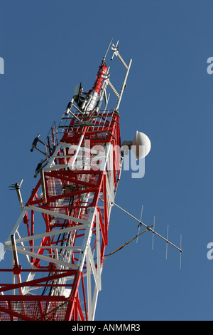 Red and white radio tower in unusual angle Stock Photo - Alamy
