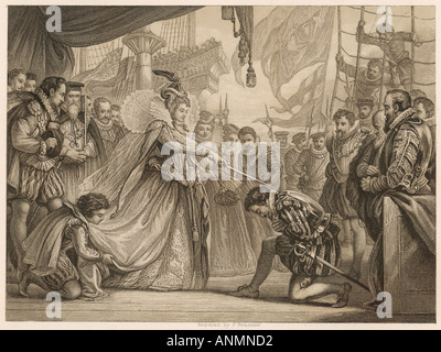 Queen Elizabeth Knights Francis Drake, 1581 Stock Photo - Alamy
