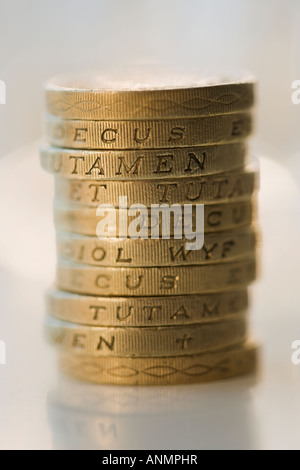Stack of British pound coins on spreadsheet. Business - concept Stock ...