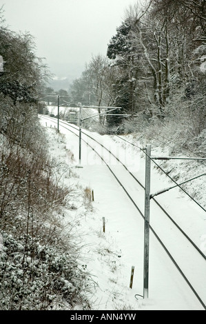 Train in winter snow, Worcestershire, England, UK Stock Photo - Alamy