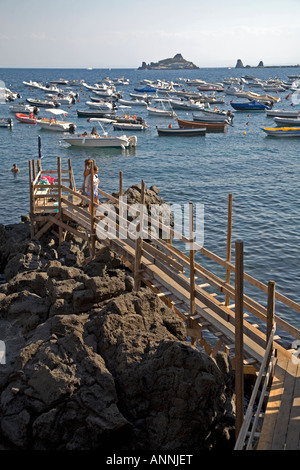 Boats Swimming Sunbathing Platform Capo Mulini Sicily Italy Stock Photo ...