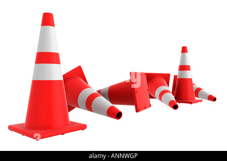 Orange traffic cones isolated on white background. 3d illustration ...