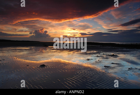 Prestwick, Ayrshire, Scotland, UK. The sun sets of the Firth of Clyde ...