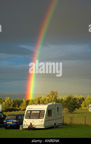 Rainbow over Caravan site Stock Photo - Alamy