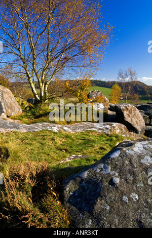 Rock formations at Cratcliffe Rocks near Birchover in the Peak District ...