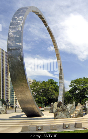 Sculptures on the riverfront in downtown Detroit city Michigan MI Stock ...