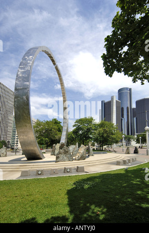 Sculptures on the riverfront in downtown Detroit city Michigan MI Stock ...