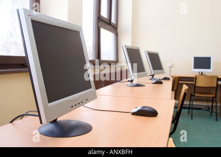 Computer class learning informatics background Stock Photo - Alamy