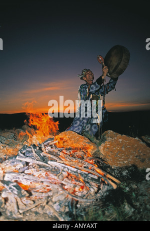 Turkic Shaman performs ancient ritual dance Tuva Siberia Russia Stock ...