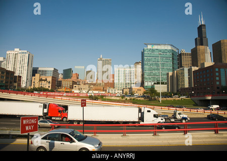 ILLINOIS Chicago Traffic on Kennedy Expressway interstate highway lanes ...