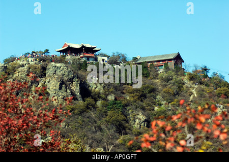 A view of the Fragrant Mountain Temple on Mount Kongtong near Pingliang ...