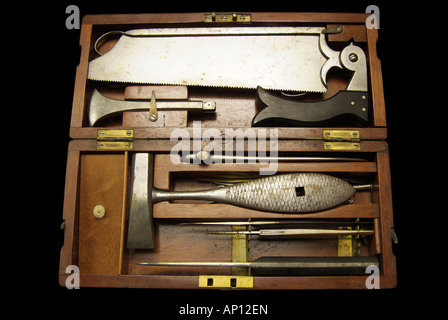 Surgical tool box saw scalpel knife chisel hammer wood wooden antique ...