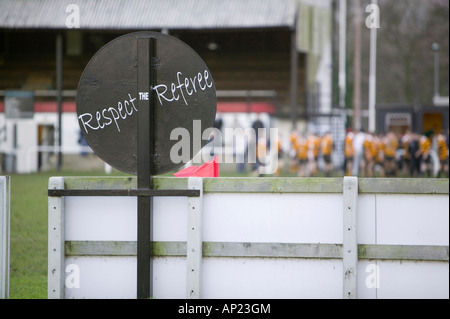 A rugby pitch in Ilkley Yorkshire UK with a respect the referee sign ...