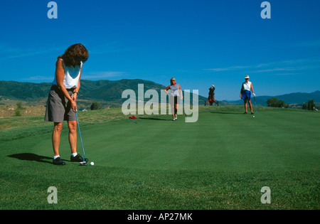 Golfer putting Haymaker golf course Steamboat Springs Colorado USA ...