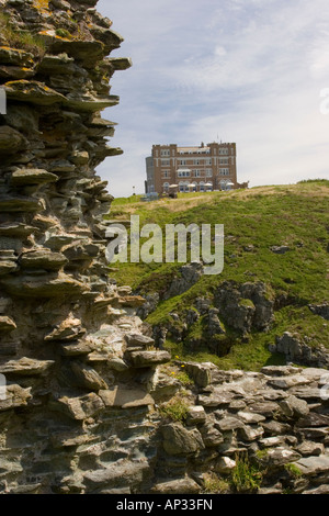 Tintagel Hotel, or Camelot Castle Hotel, viewed through a hole in the ...