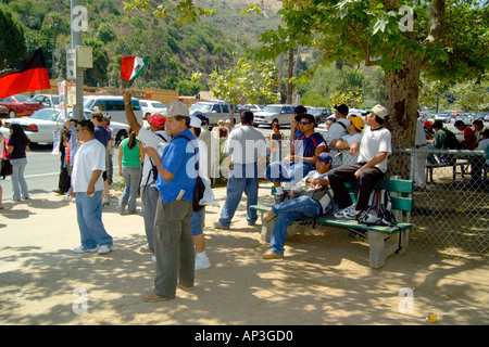 White & Hispanic demonstrators minority day laborers at a hiring Stock ...