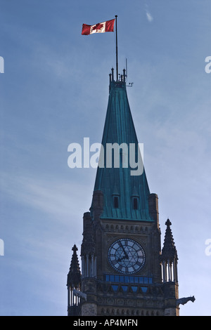 Peace Tower clock Canadian flag Parliament Buildings Ottawa Canada ...