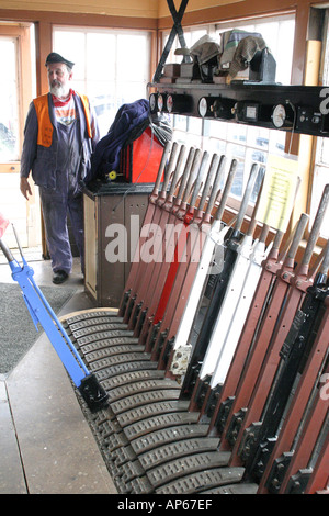 A signalman in the signal box at the Swindon and Cricklade Railway ...