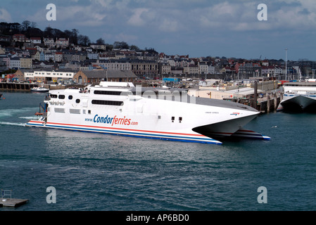 The high speed Catamaran (Condor express) sailing between guernsey & Poole Alongside at Guernsey ...