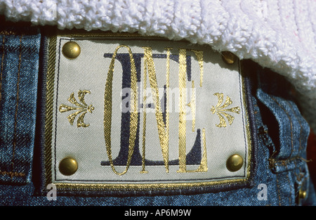 Embroidered Escada logo label on jeans Stock Photo - Alamy