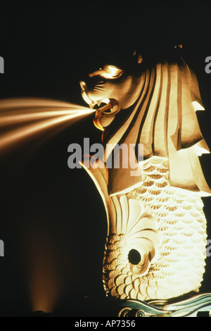 The Merlion statue spouting water, the symbol of Singapore with ...