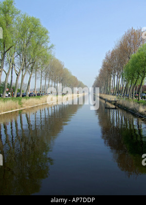 The tree lined Damse Vaart canal between Bruges and Damme, Belgium ...