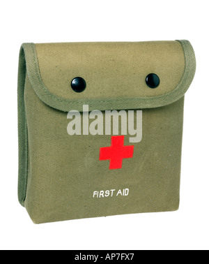 Military first aid kit with items isolated on white Stock Photo - Alamy
