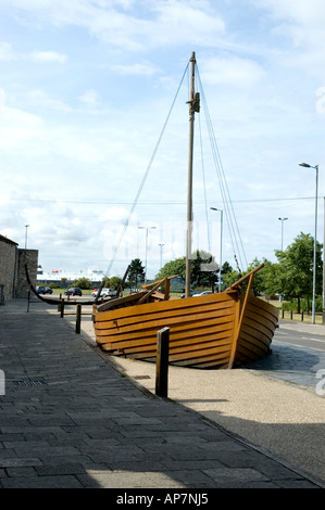 A replica clinker-built 14th century medieval cargo boat embedded in ...